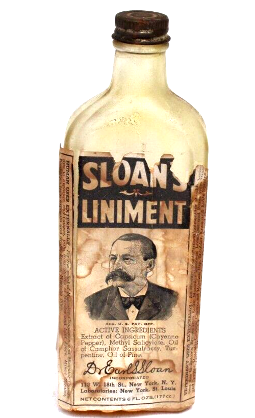 Vintage Antique Sloan's Liniment Embossed Glass Bottle W/ Original ...