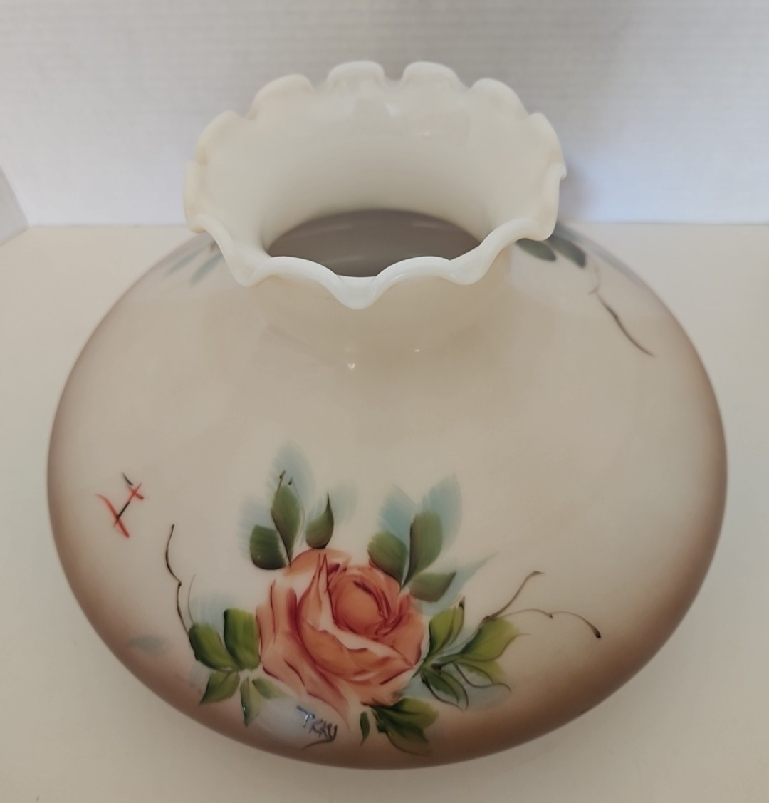 Vintage Glass Lamp Shade TKKY Parlor Lamp Hand Painted Roses Signed 11 ...