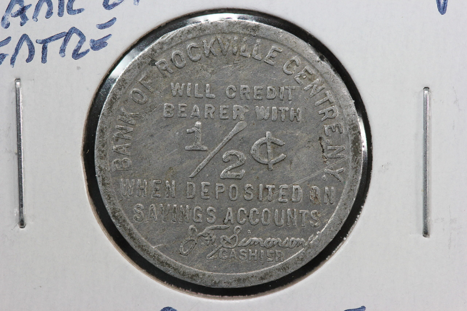 New York Bank Token ½ Cent Bank of Rockville NY 4H13 | eBay