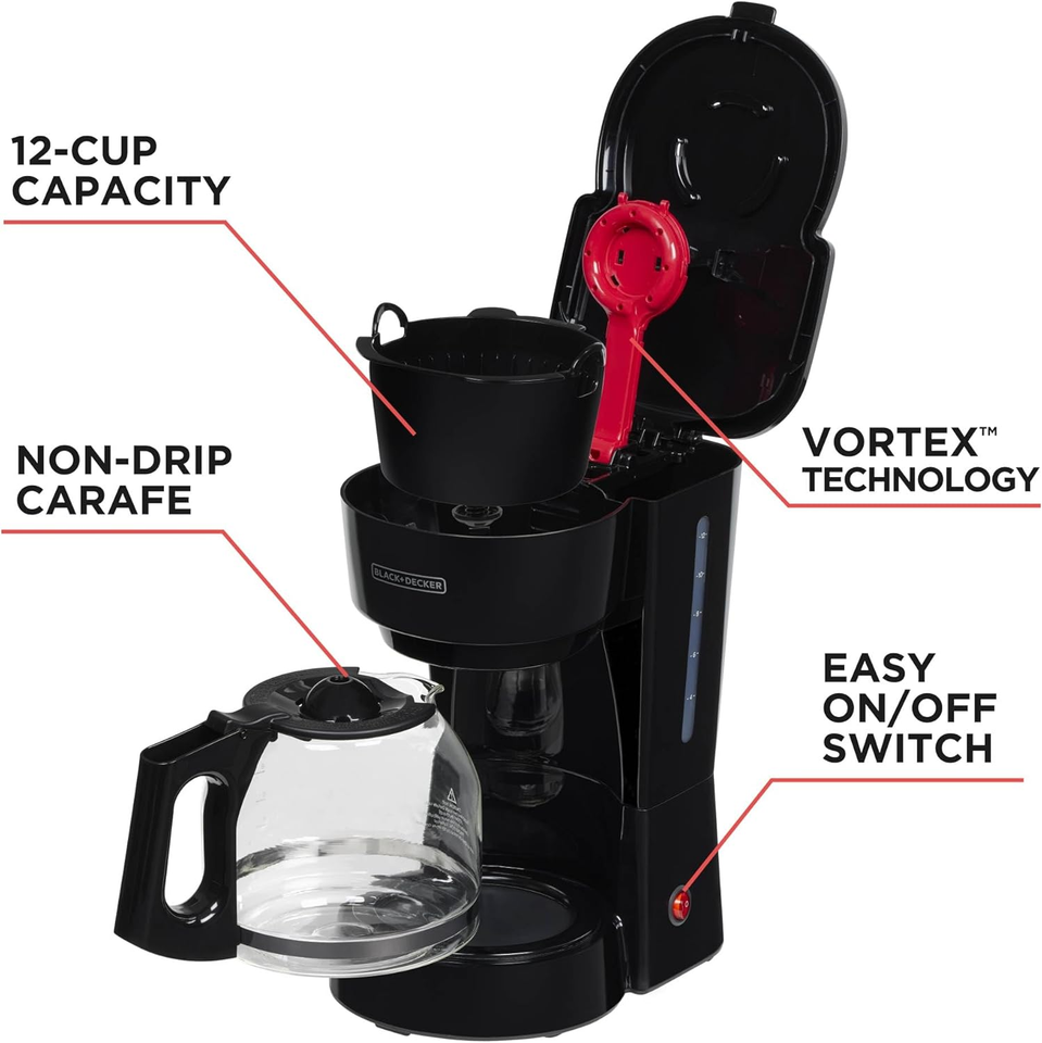 BLACK+DECKER 12-Cup Coffee Maker with Easy On/Off Switch, Easy Pour ...