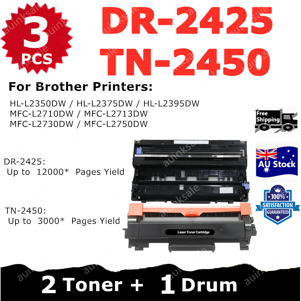 Combo Compatible 2x Toner TN-2450 + 1x Drum DR-2425 For Brother MFC ...