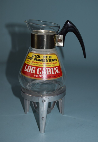 Log Cabin Syrup Warmer & Server Corning Heat-Proof Glass/with tripod ...