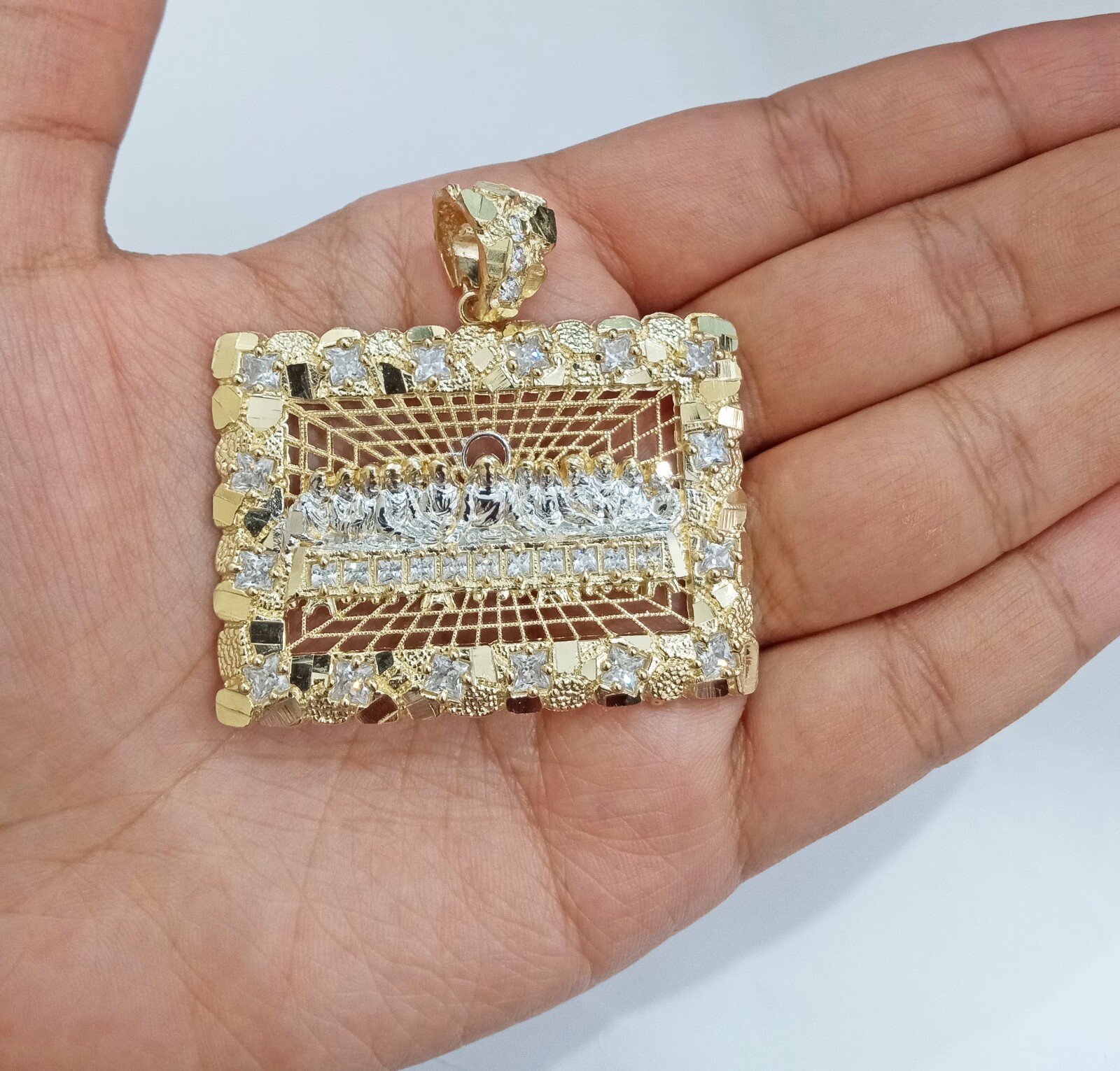 Real 14k Yellow Gold Last Supper Nugget Charm Pendant 2 inch 14kt Gold ...