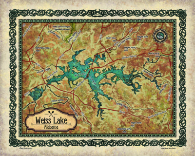 Lake Weiss Alabama Map Art Print Poster Vintage Artwork Wall Home Decor ...
