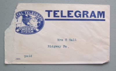Telegram Envelope Postal Telegraph System sent to Ridgway PA | eBay