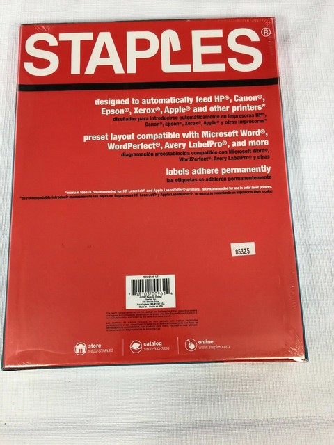 Staples 100 Sheets White Mailing Labels 5160 8160 Laser Inkjet 1 X 2 5 ...