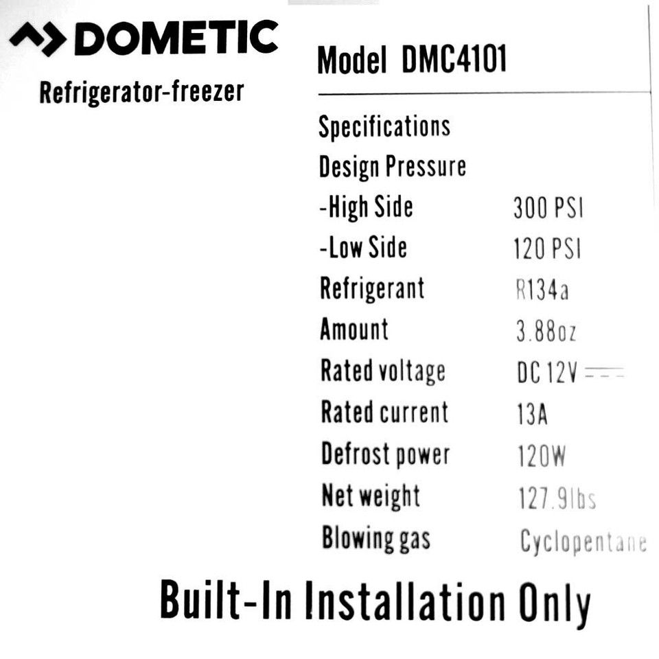 Dometic RV Refrigerator Freezer 10 Cu.Ft. 12VDC Right Hinge DMC4101 | eBay