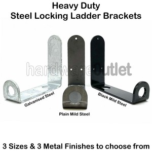 1 PAIR Heavy Duty Lockable LADDER BRACKETS Plain Galvanised or Black ...