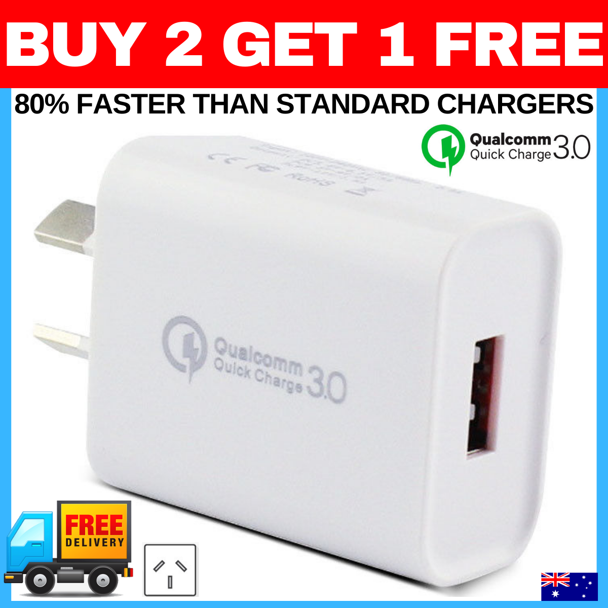 18W SINGLE PORT Qualcomm Quick Charge QC 3.0 Super Fast Wall Charger AU ...