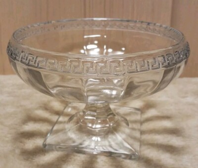 Heisey Glass Greek Key Almond / nut Dish Jelly Compote paneled & Footed ...