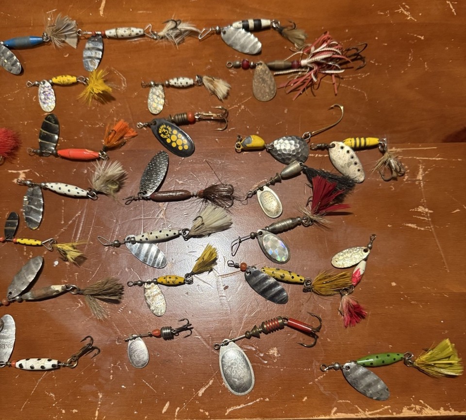 Lot of 45 Vintage Mepps Aglia + Other Spinner Bait. Muskey, Pike ...