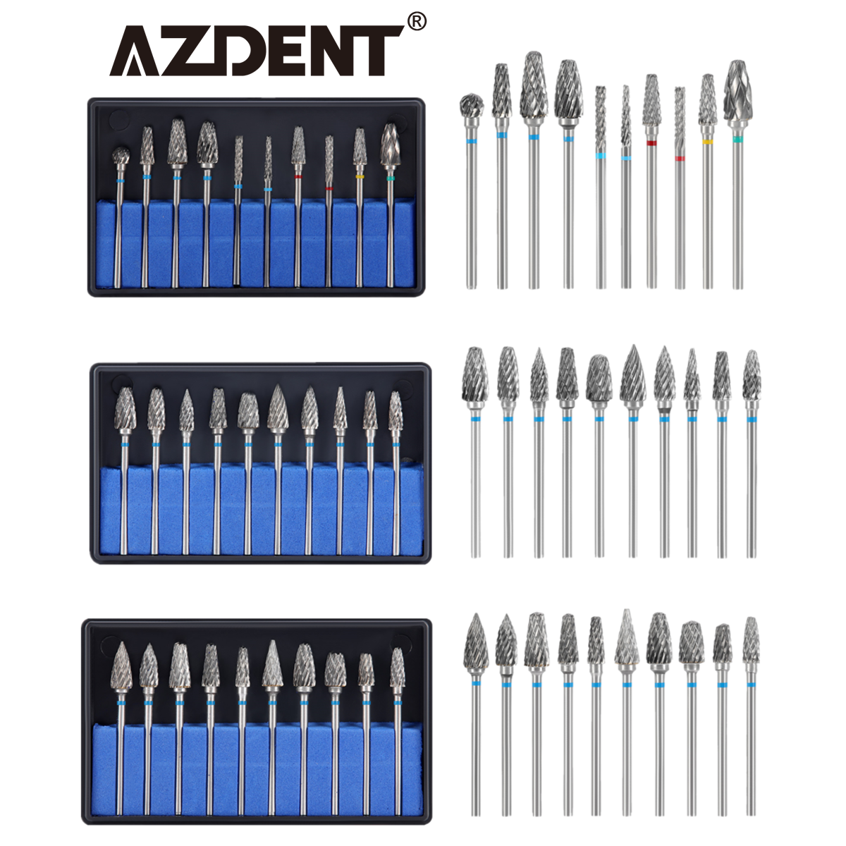 AZDENT Dental Lab Polishing Bur Drills Tungsten Steel Carbide Cutter ...