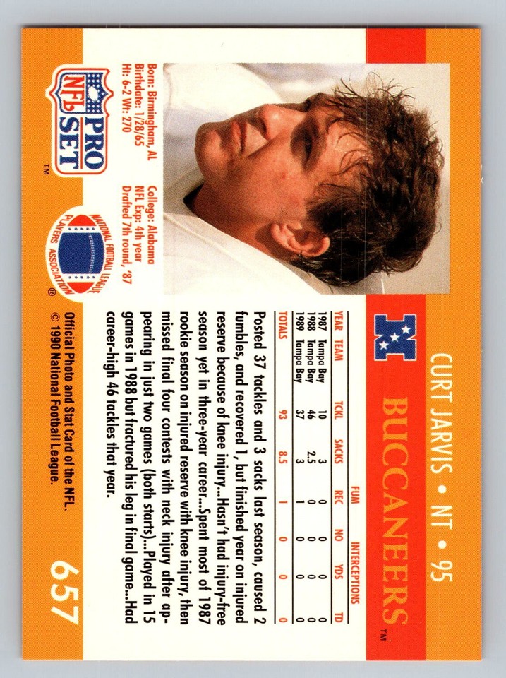 1990 Pro Set #657 Curt Jarvis Tampa Bay Buccaneers | eBay
