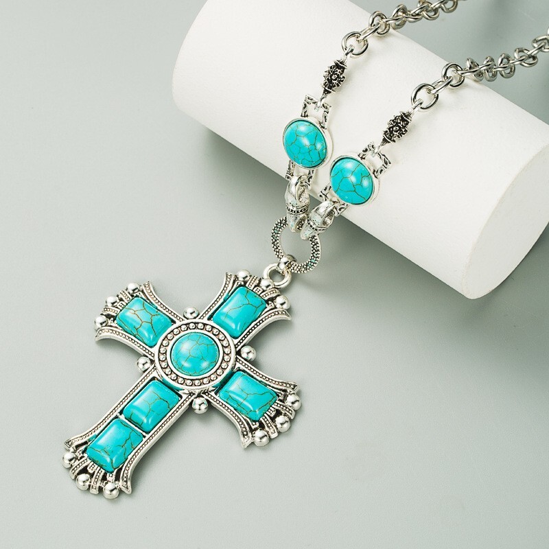 Boho Turquoise Stone Cross Necklace with 22" plus 2' extender | eBay