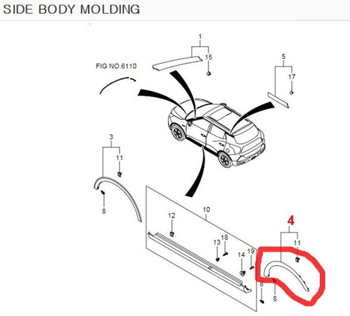 Genuine Rear Wheel Arch Garnish-LH for Ssangyong TIVOLI ~19 7953035000 ...
