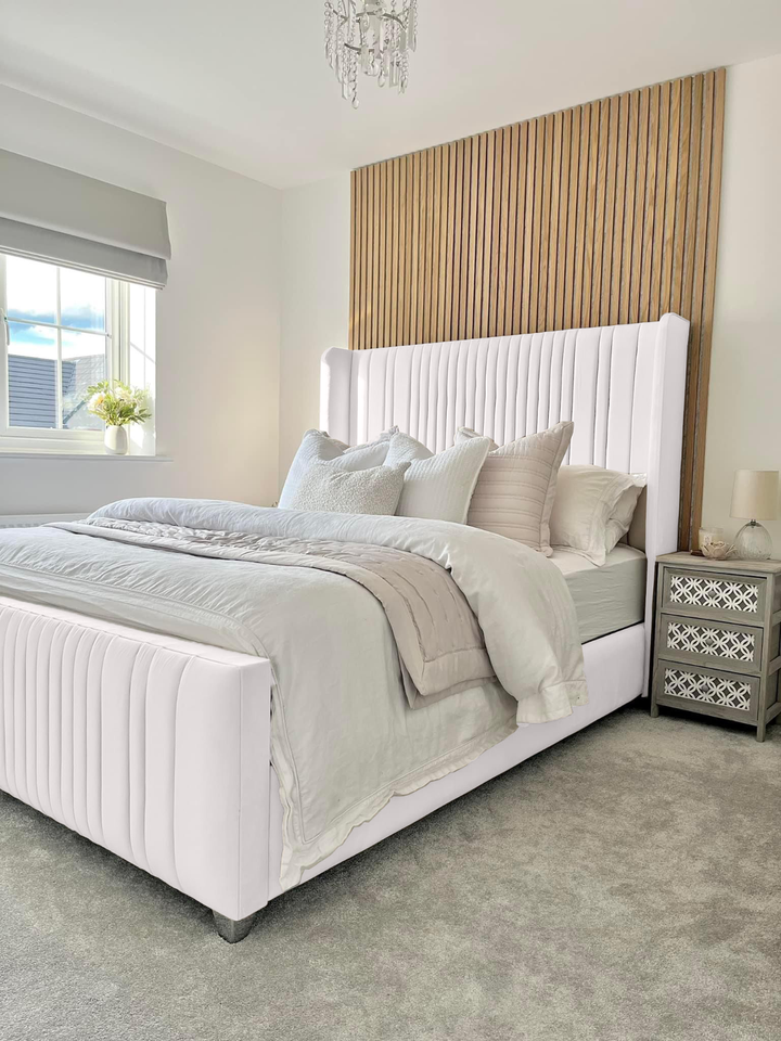 Wingback Bella Panel Bed With/Without Ottoman Gas Lift Storage Soft ...