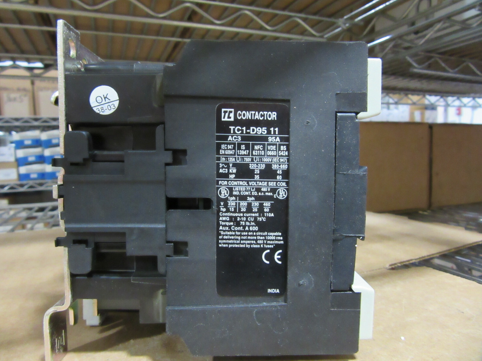 Shamrock TC1-D9511-G7 Contactor 3P 95A 120VAC Aux. Built-in 1 NO / 1 NC ...