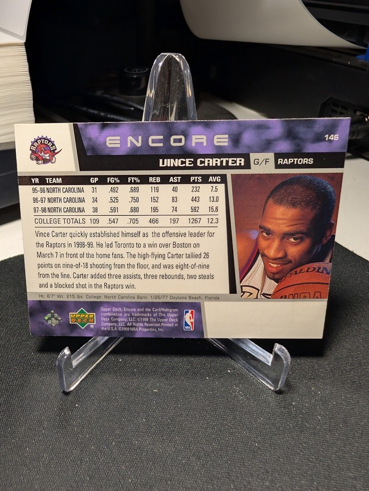 1998-99 UPPER DECK ENCORE VINCE CARTER GAME DATED #146 ROOKIE RC SP | eBay