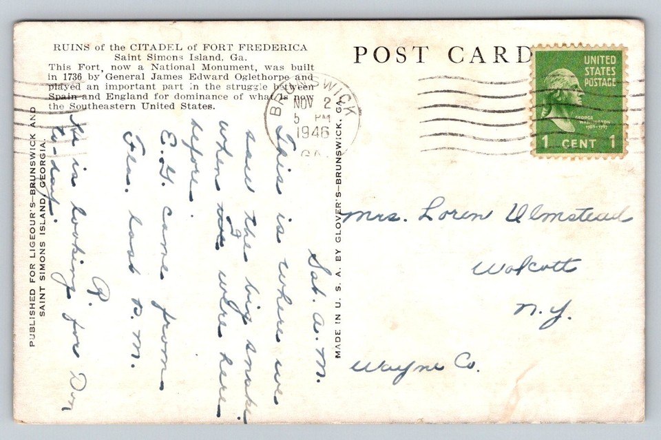 1946 Fort Frederica Saint Simons Island Georgia Postcard | eBay UK