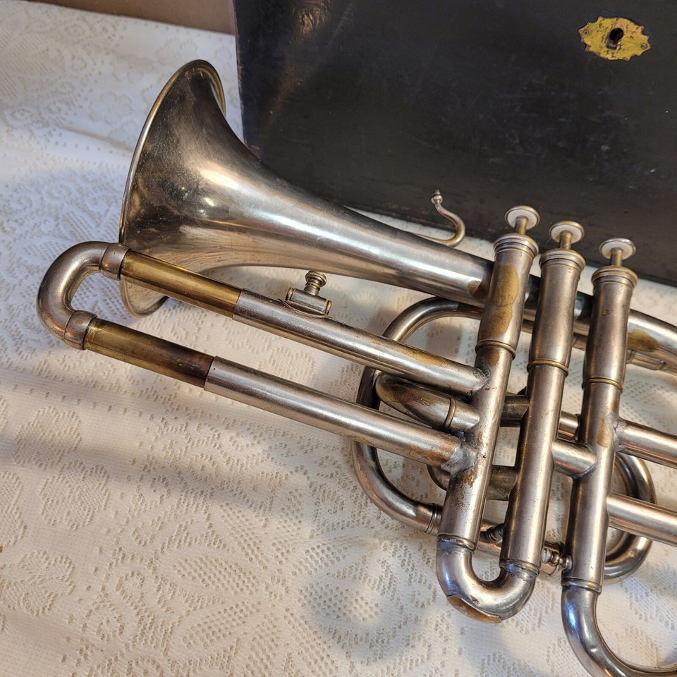 Antique Civil War Cornopean Horn Cornet and Wooden Coffin Case | eBay