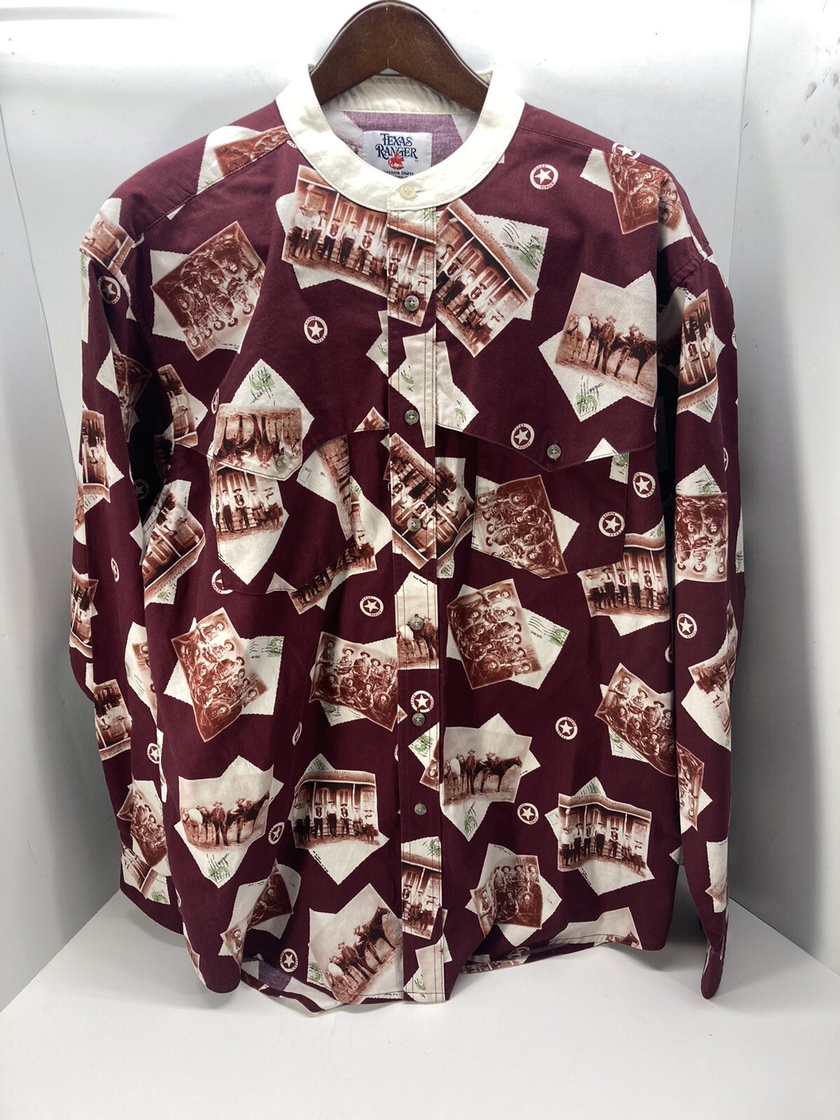 Vtg Texas ranger banded collar Western All Over Print… - Gem