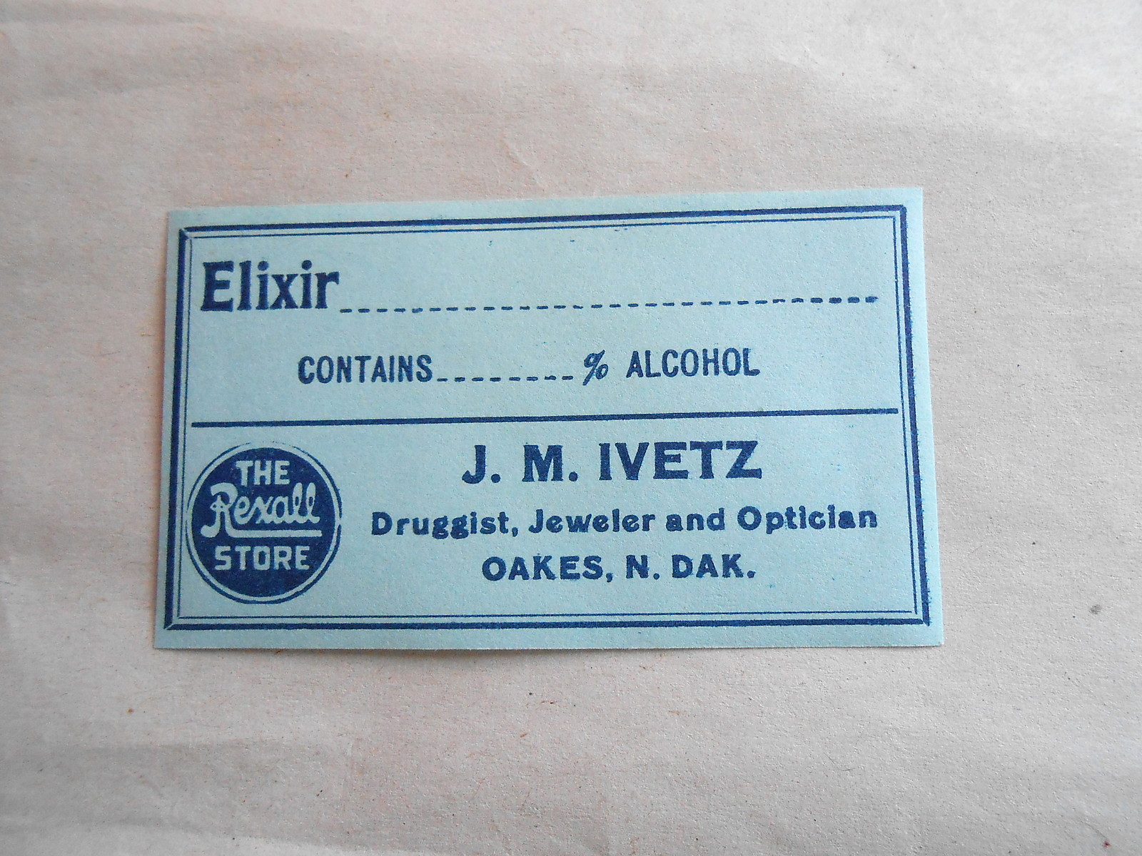 Vintage Rexall Drug Store Oakes ND JM Ivetz Druggist Unused Elixir ...
