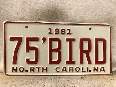 Vintage 1981 North Carolina Vanity License Plate “75’TBIRD” | eBay