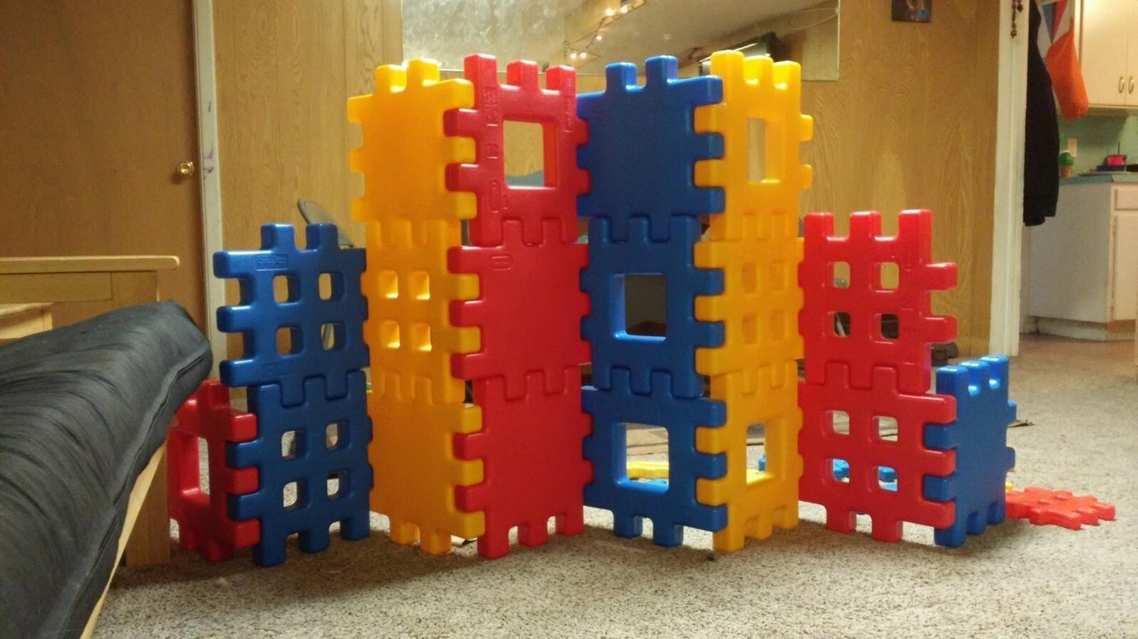 18Pcs Big Waffle Block Set for Kids Tunnel Fort House Building Game Fun ...
