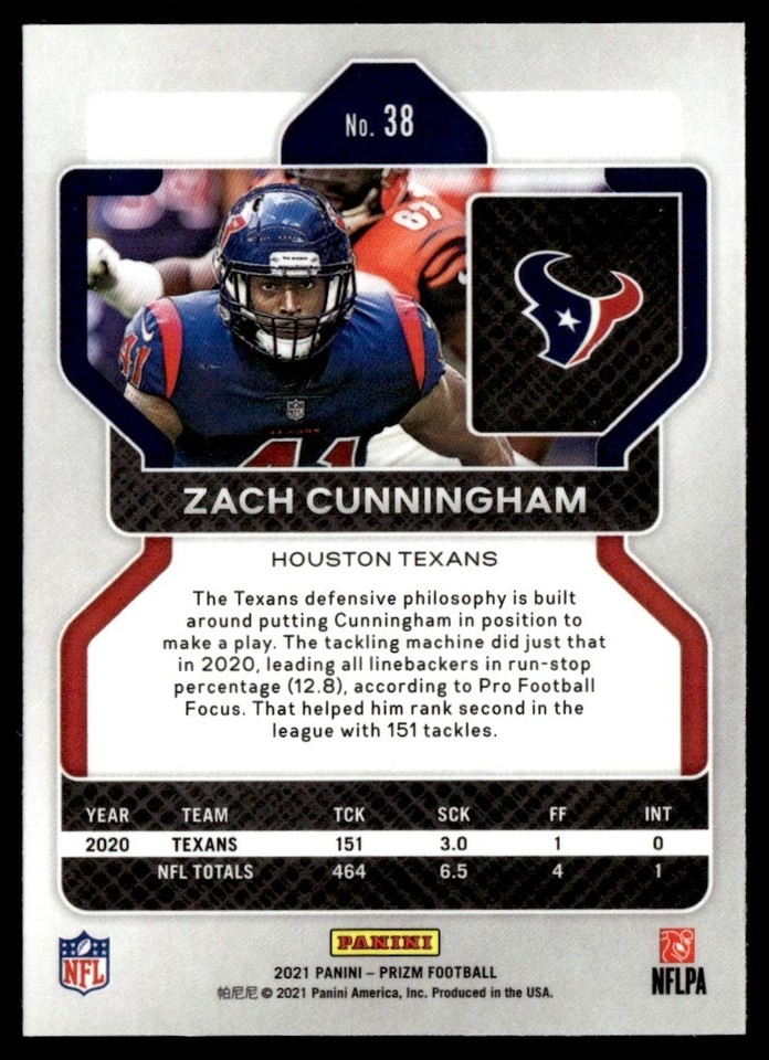 2021 Panini Prizm Zach Cunningham Houston Texans #38 | eBay