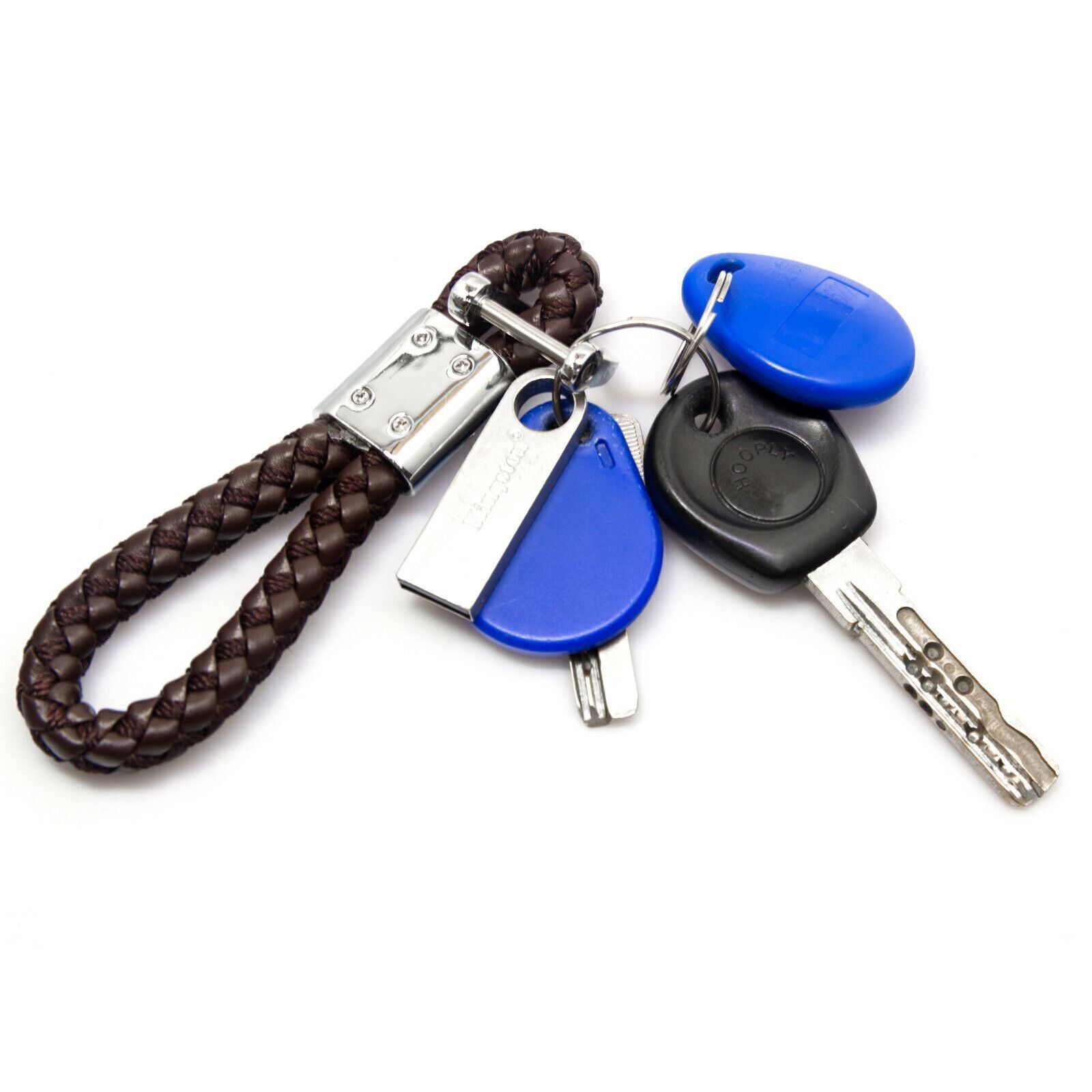 1X Brown Braided Leather Strap Key Chain Ring Fits Car Keychain For All ...