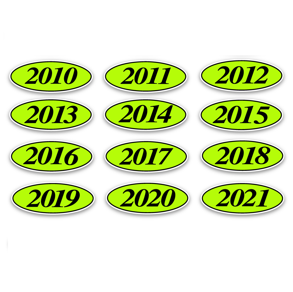 Car Dealer Windshield Oval Model Year Stickers 4 Digit Green and Black ...