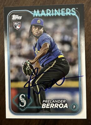 PRELANDER BERROA Signed 2024 Topps Baseball Card #36 Mariners RC White ...