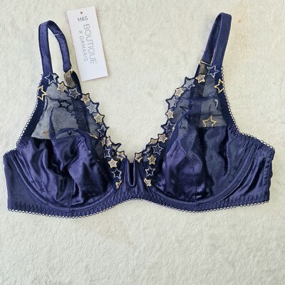 M&S Bra Boutique Navy Star Embroidered Non padded bra Underwired 34C ...