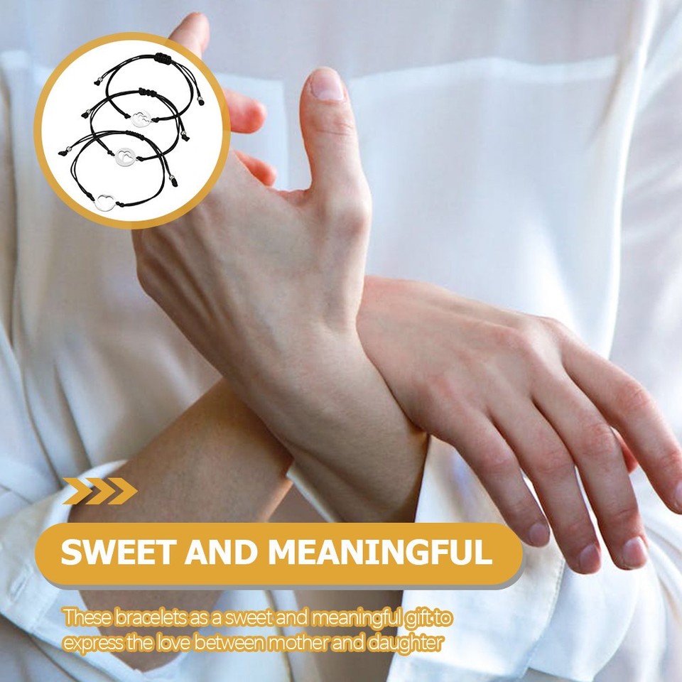 1 Set Mother Kids Bracelets Heart Matching Bangle Adjustable Woven ...