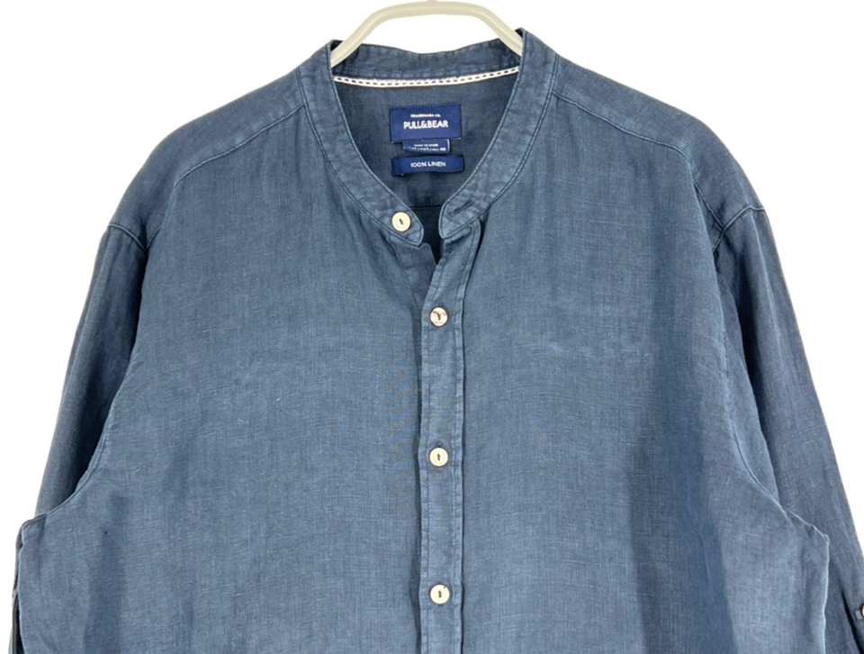 Pull & Bear Men Long Sleeve 100% Linen Casual Formal Shirt Size L ...