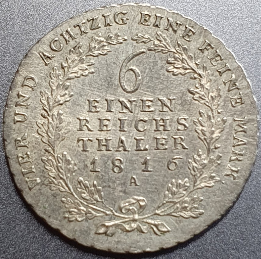 6 Einen Reichsthaler 1816 A Friedrich Wilhelm III. König Preussen 1/6 ...