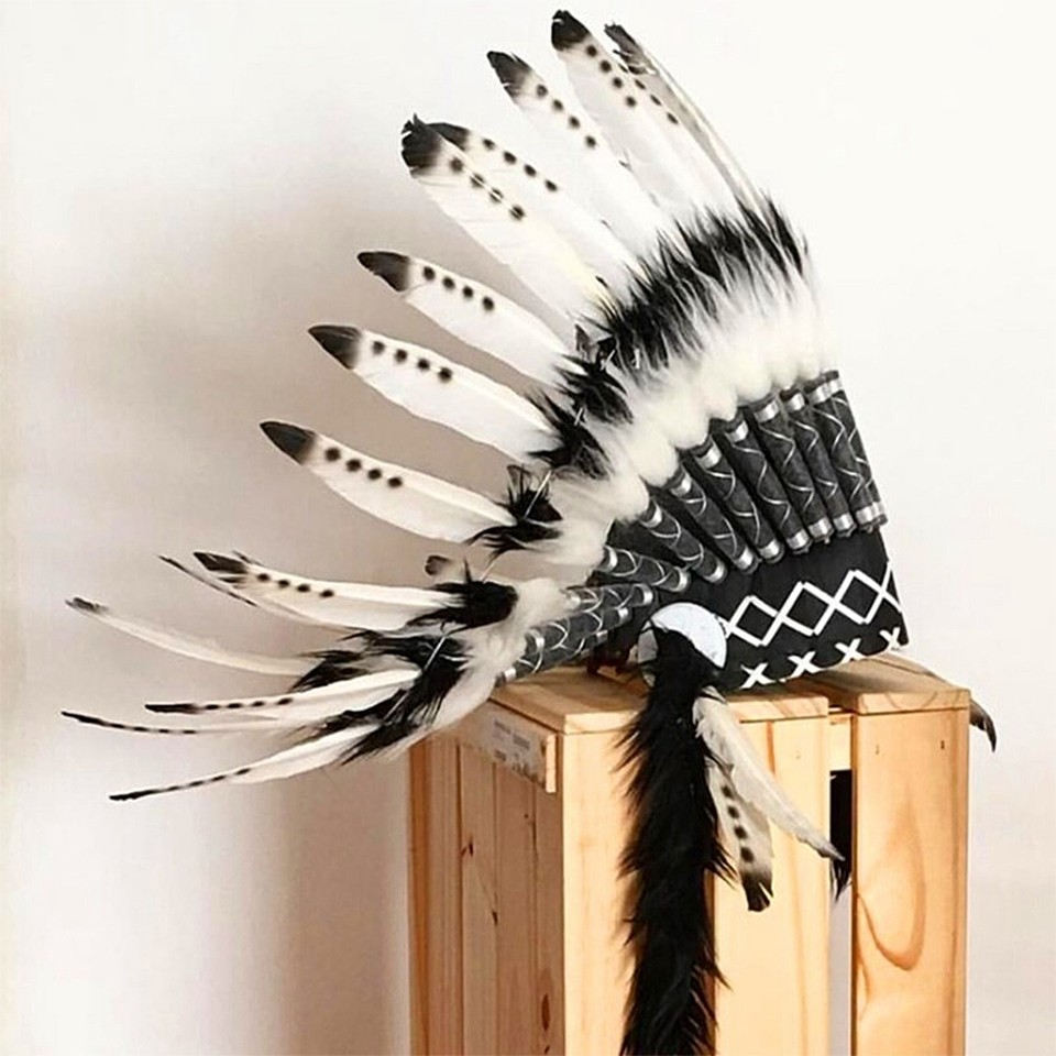 Native American Headdress Black Chief Indian Feather Hat Funny Child ...