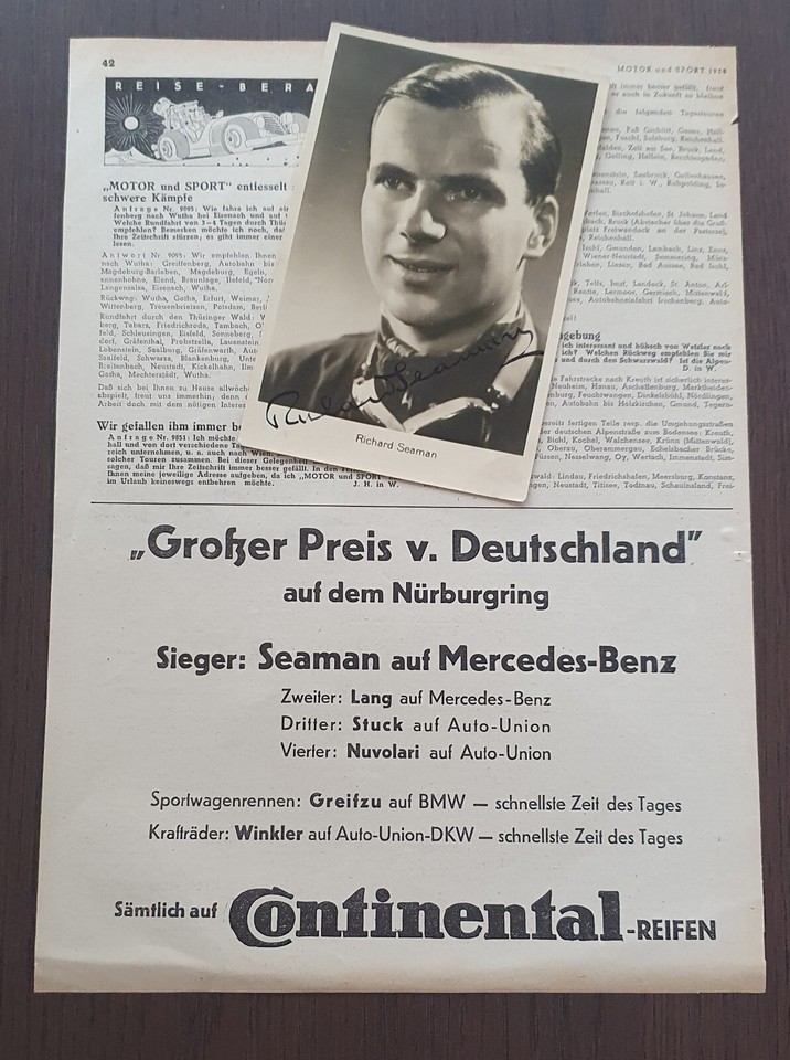 Original Autograph Signature Richard Dick Seaman Mercedes 1930´s 500K ...