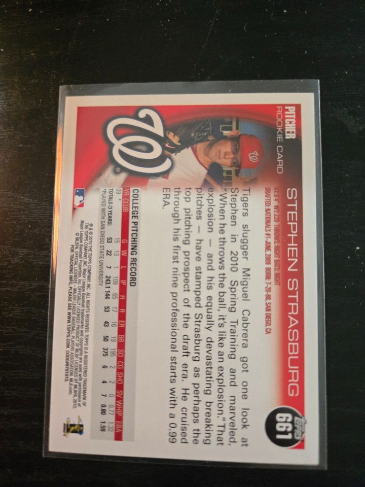 Stephen Strasburg 2010 Topps #661 Rookie - Washington Nationals | eBay