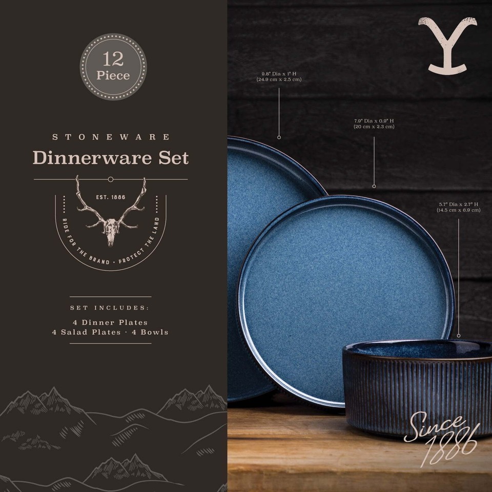 Yellowstone 12-Piece Ceramic Dinnerware Set John Collection Ceramic ...