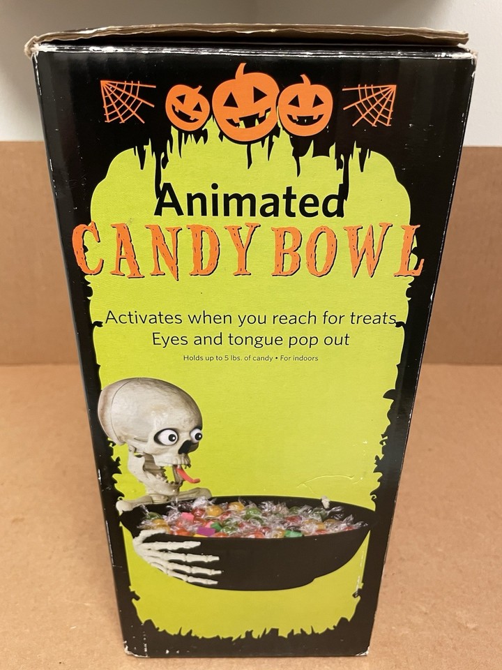 Gemmy Animated Halloween Motion Sensor Skeleton Skull Candy Bowl Eyes ...