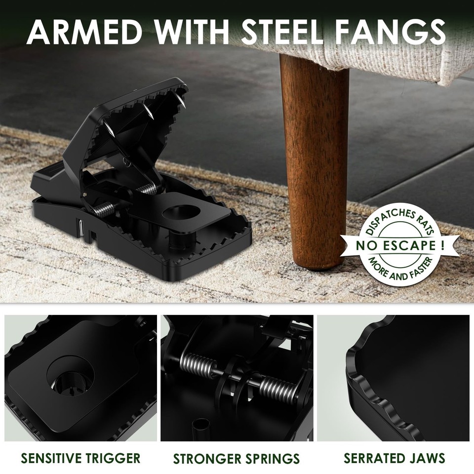 6-Pack Unstoppable Rat Trap with Steel Fangs, Stronger Large Mouse Snap ...