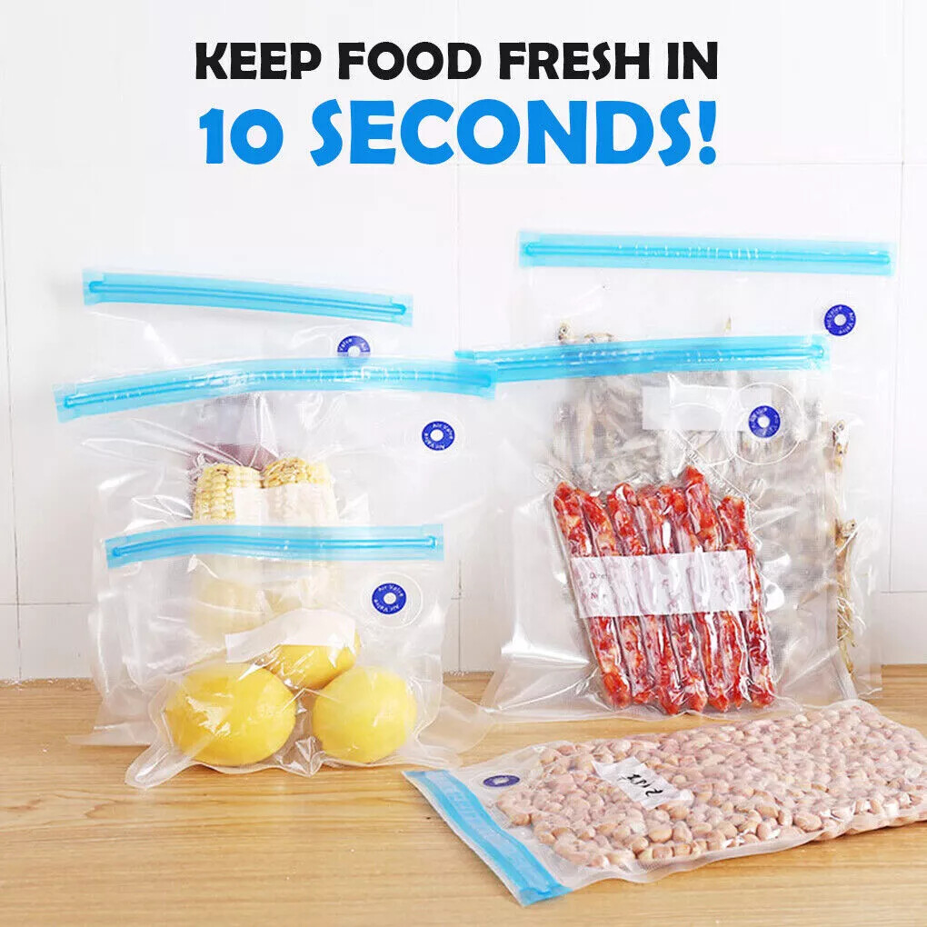 Vacuum Bags Reusable Seal Hand Pump Kitchen Food Saver 24PCS Storage ...