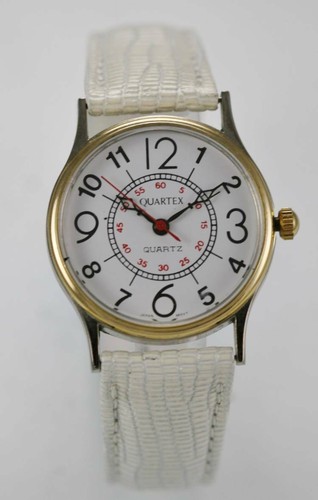 Quartex Montre Homme Acier Inoxydable Argent Or Cuir Blanc Eau Résistant Quartz | eBay