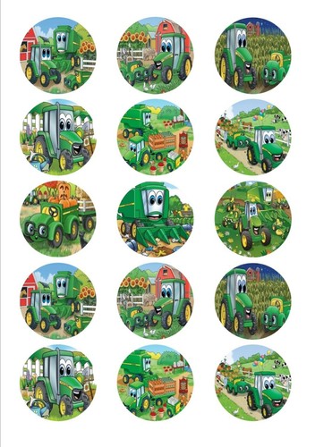 15 John Deere Tractor Edible Icing Sheet Cupcake Toppers Cake PRE-CUT ...
