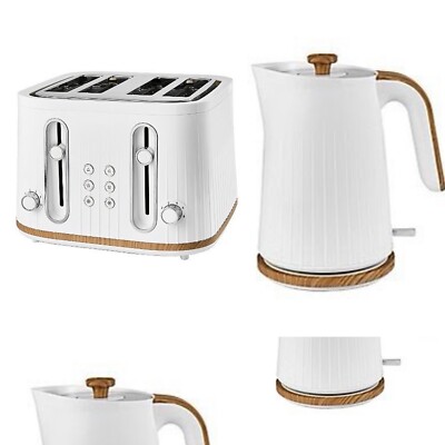White Wood Effect Kettle and 4 slice toaster | eBay UK