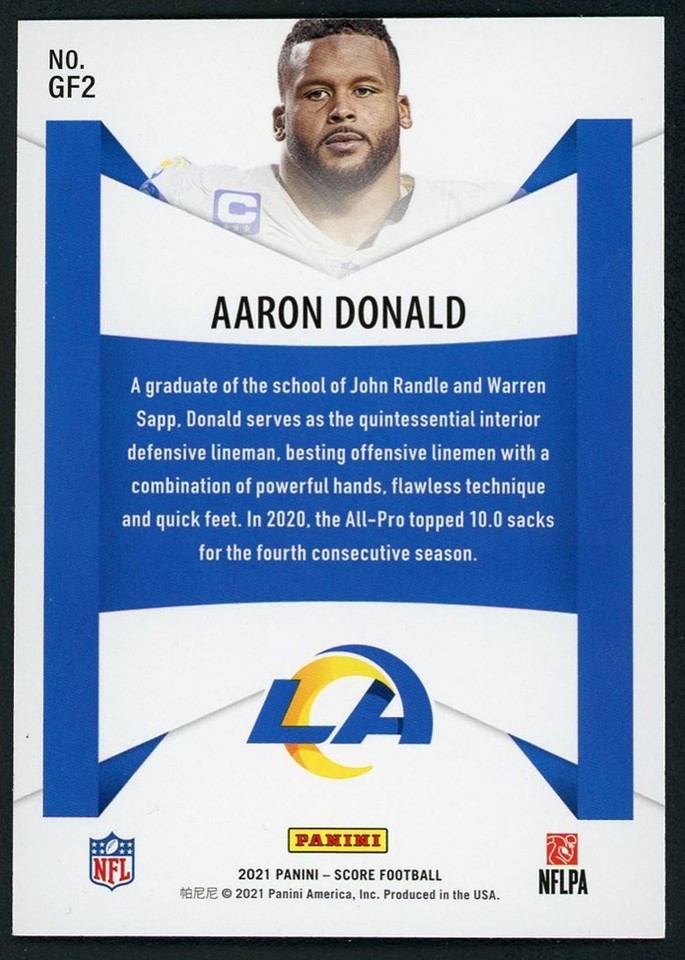2021 Panini Score Game Face Aaron Donald Los Angeles Rams #GF2 Insert ...