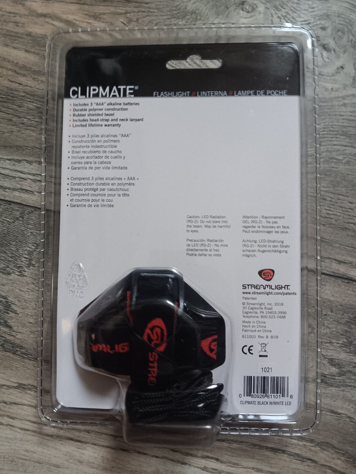 Streamlight 61101 Black Clipmate Clip On White LED Cap/Hat Light ...