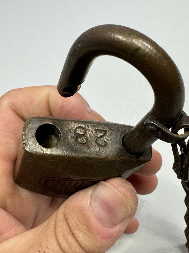 Vintage Corbin Cabinet Lock Co Padlock with Key and Chain New Britain ...