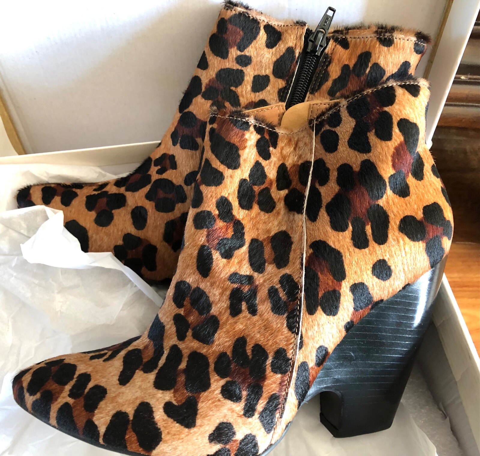Madison Harding Leather Ankle Boots Womens Animal Print Cheetah Shoes 8 ...